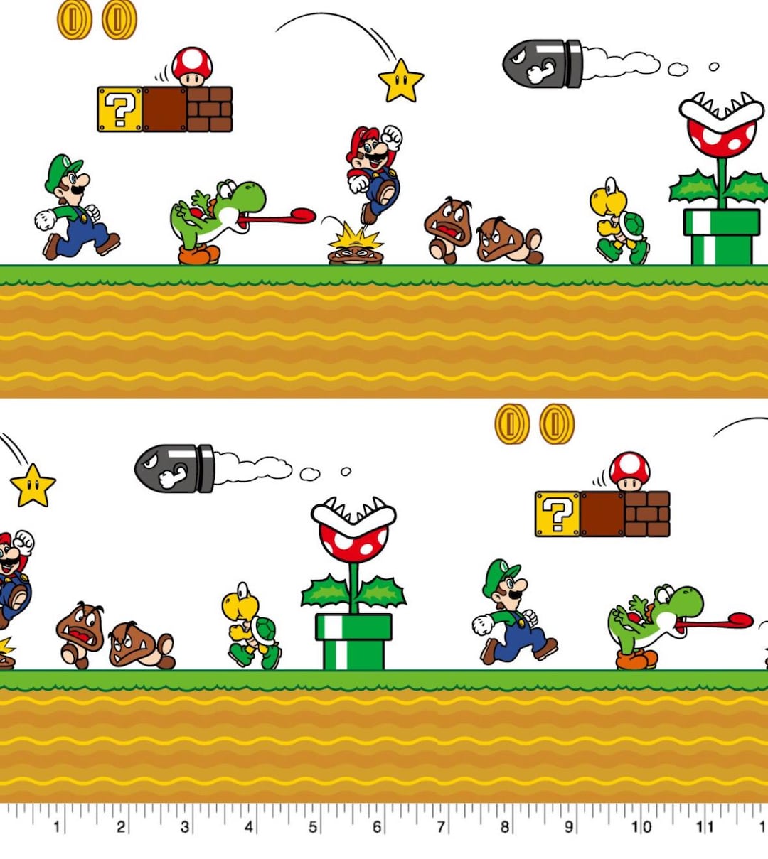 Nintendo Mario Side Scroller White Culture Fabric by the Fat Quarters ...