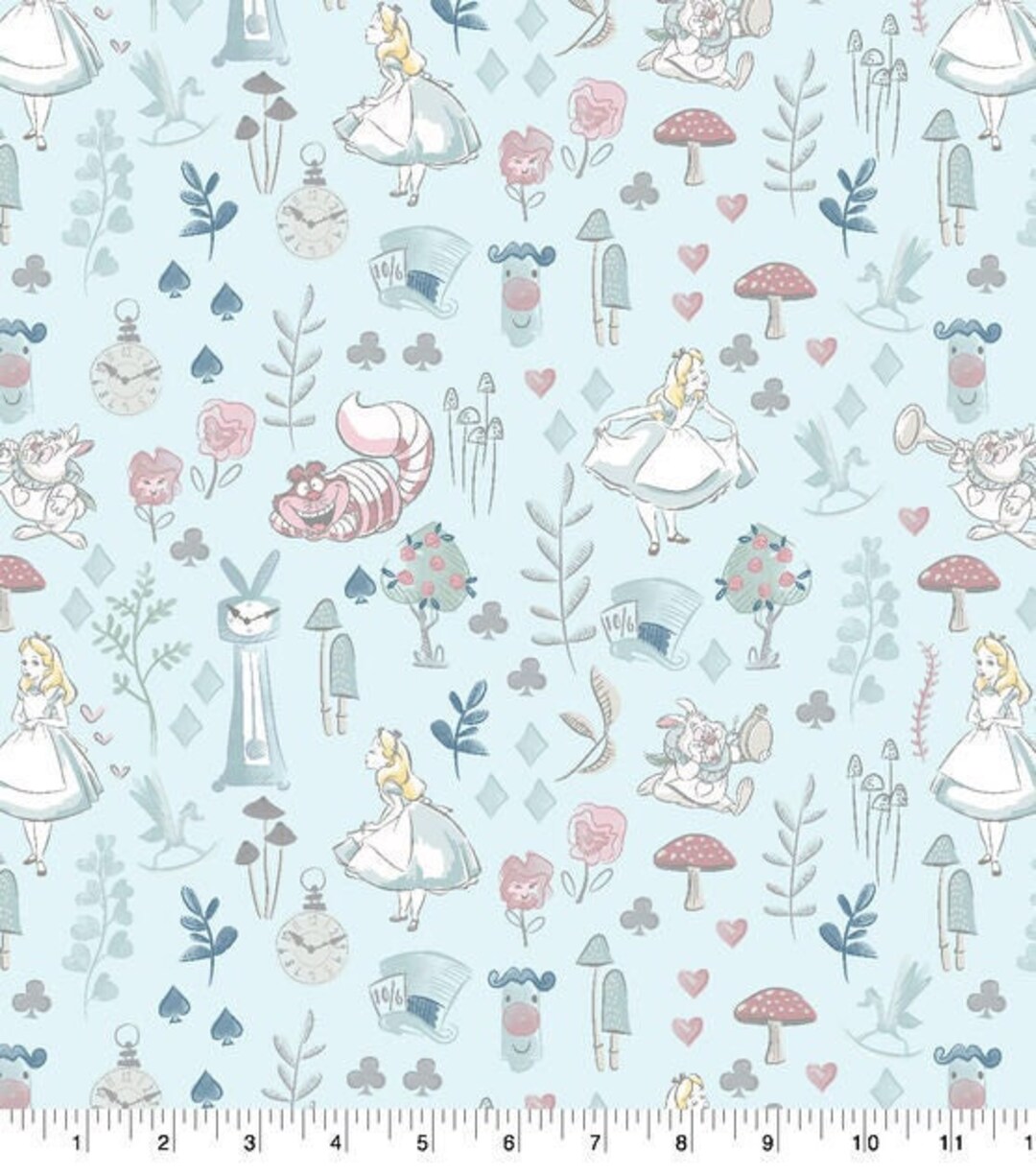 Alice in Wonderland Blue Disney Fabric by Fat Quarter FQ Half 100% ...