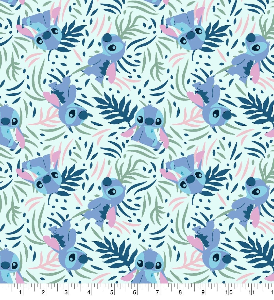 Lilo and Stitch Scribble Fern Leaf Print Fabric by the Yard FBTY Fat Quarters FQ Half 100% ...