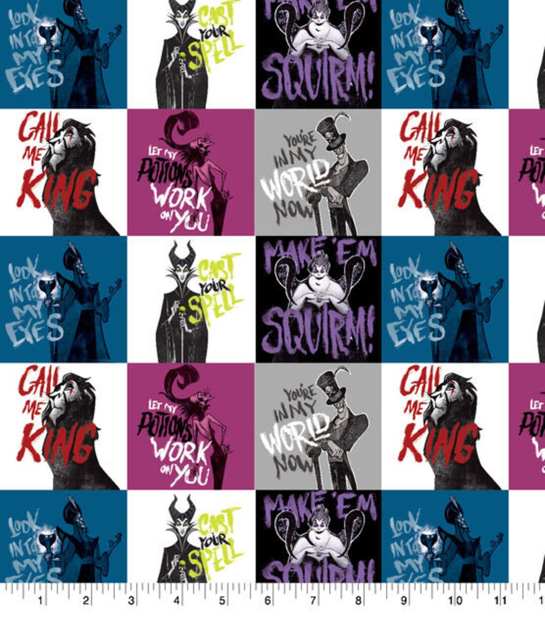 Disney Villains Cruella De Vil Ursula Hades Scar Jafar Fabric by the ...