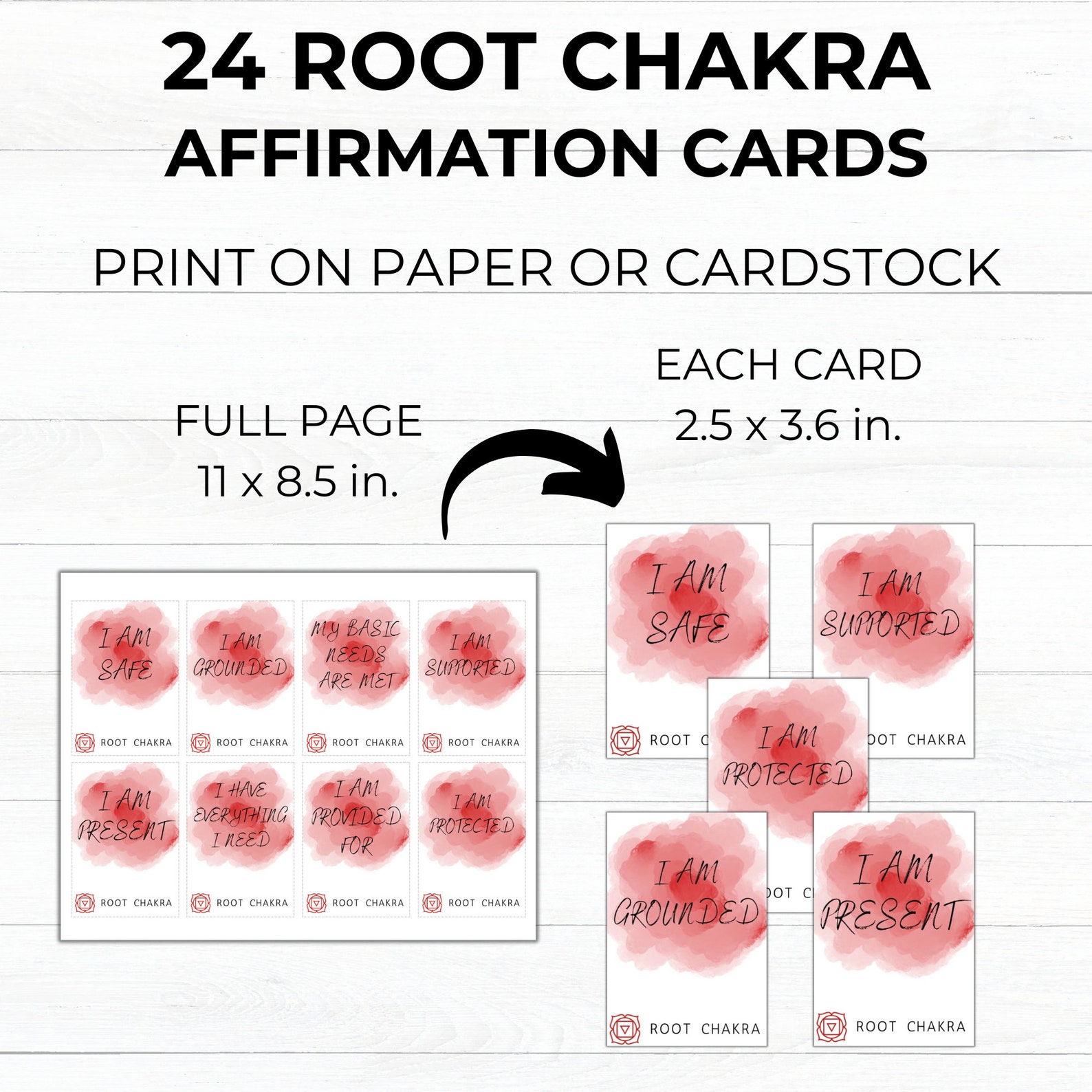 Printable Root Chakra Affirmation Cards | 24 Cards | Instant Download ...