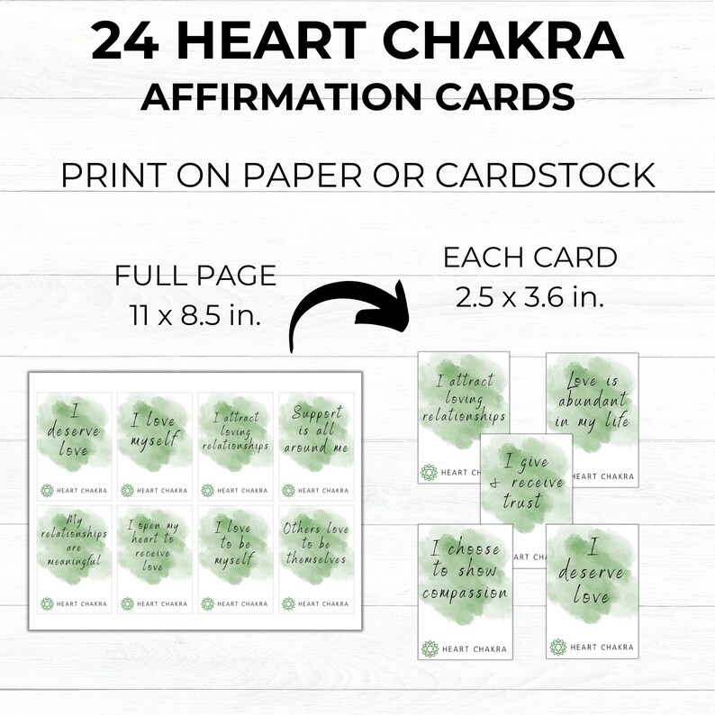 Printable Heart Chakra Affirmation Cards | 24 Cards | Instant Download ...