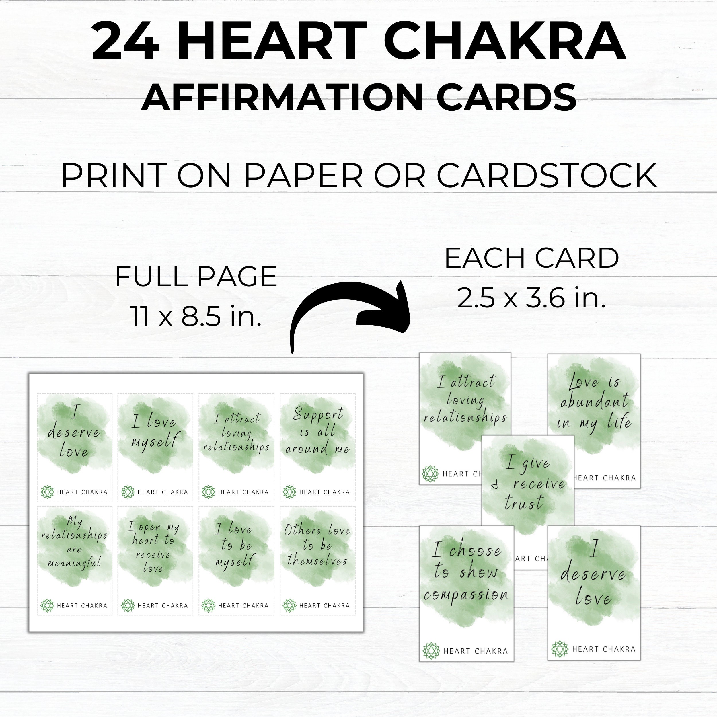 Printable Heart Chakra Affirmation Cards 24 Cards Instant Download ...