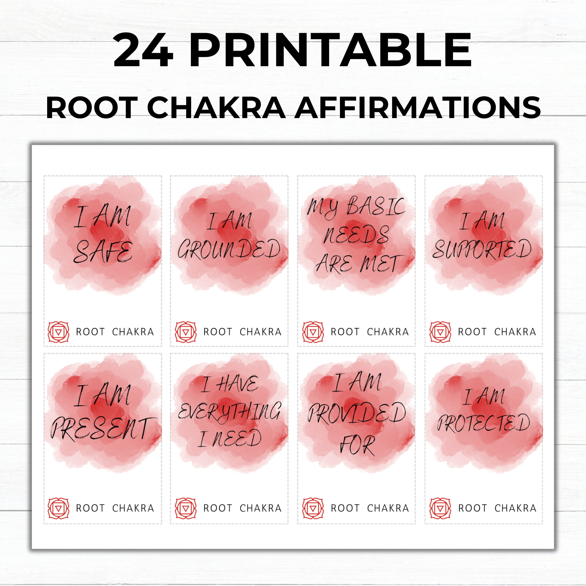 Printable Root Chakra Affirmation Cards | 24 Cards | Instant Download ...