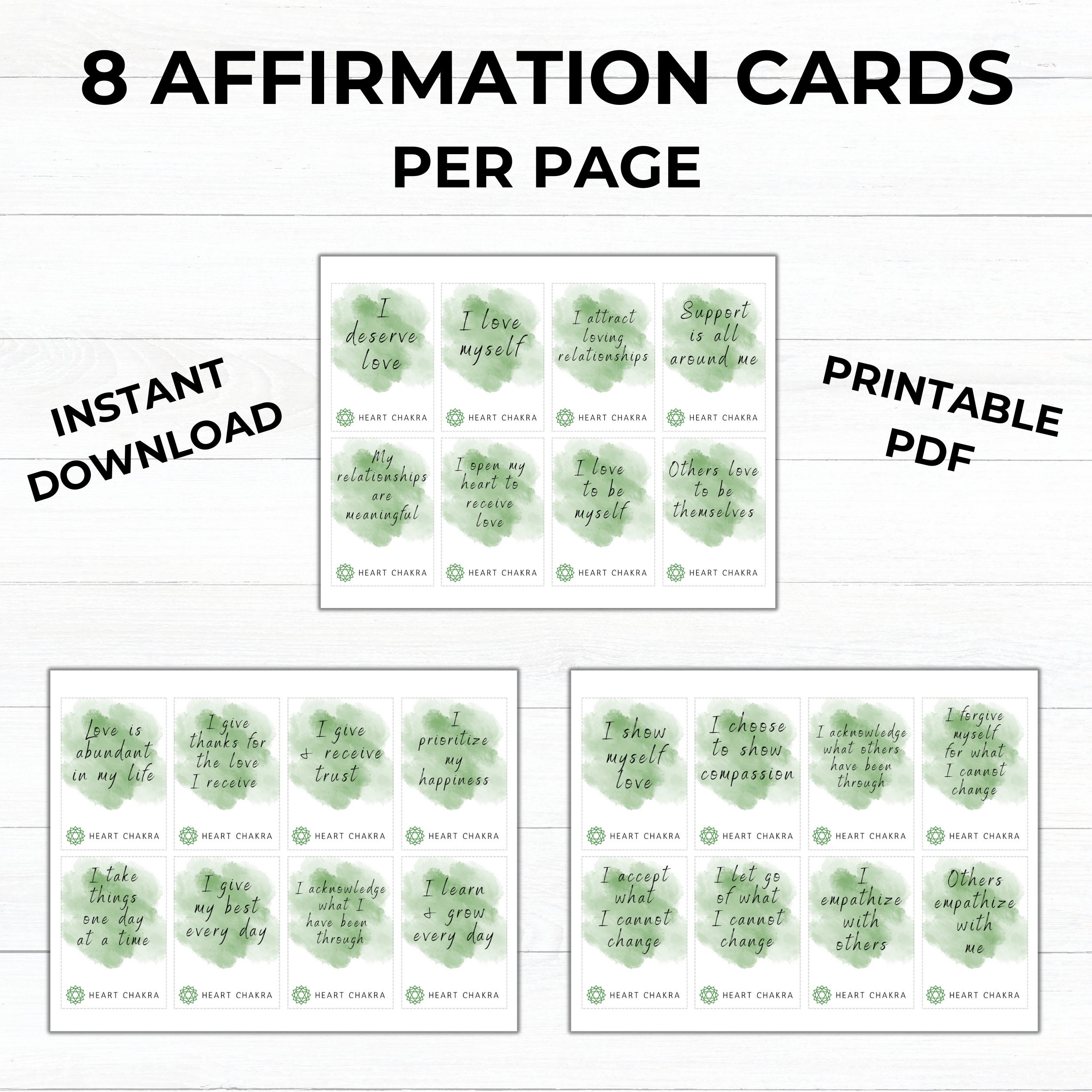 Printable Heart Chakra Affirmation Cards 24 Cards Instant Download ...