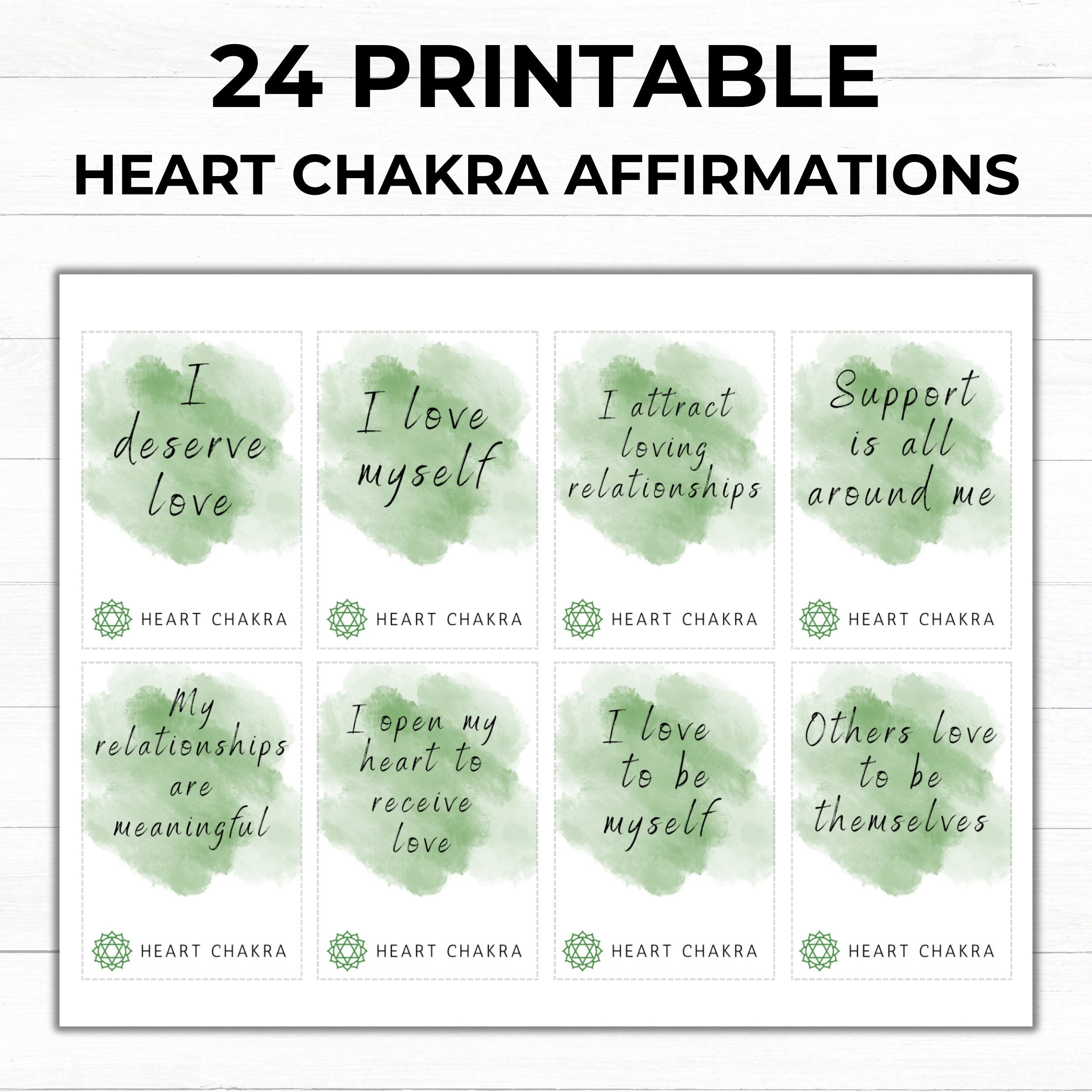 Printable Heart Chakra Affirmation Cards 24 Cards Instant Download ...