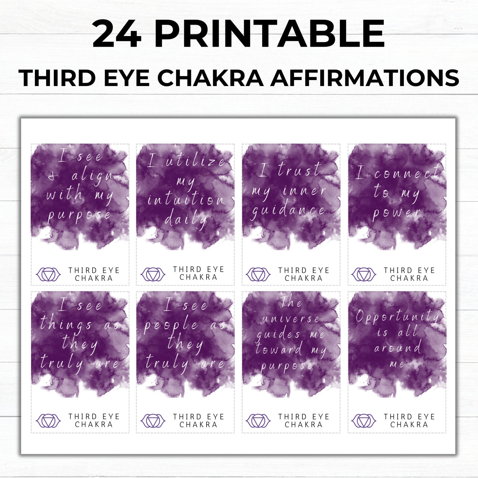 Printable Third Eye Chakra Affirmation Cards | 24 Cards | Instant ...