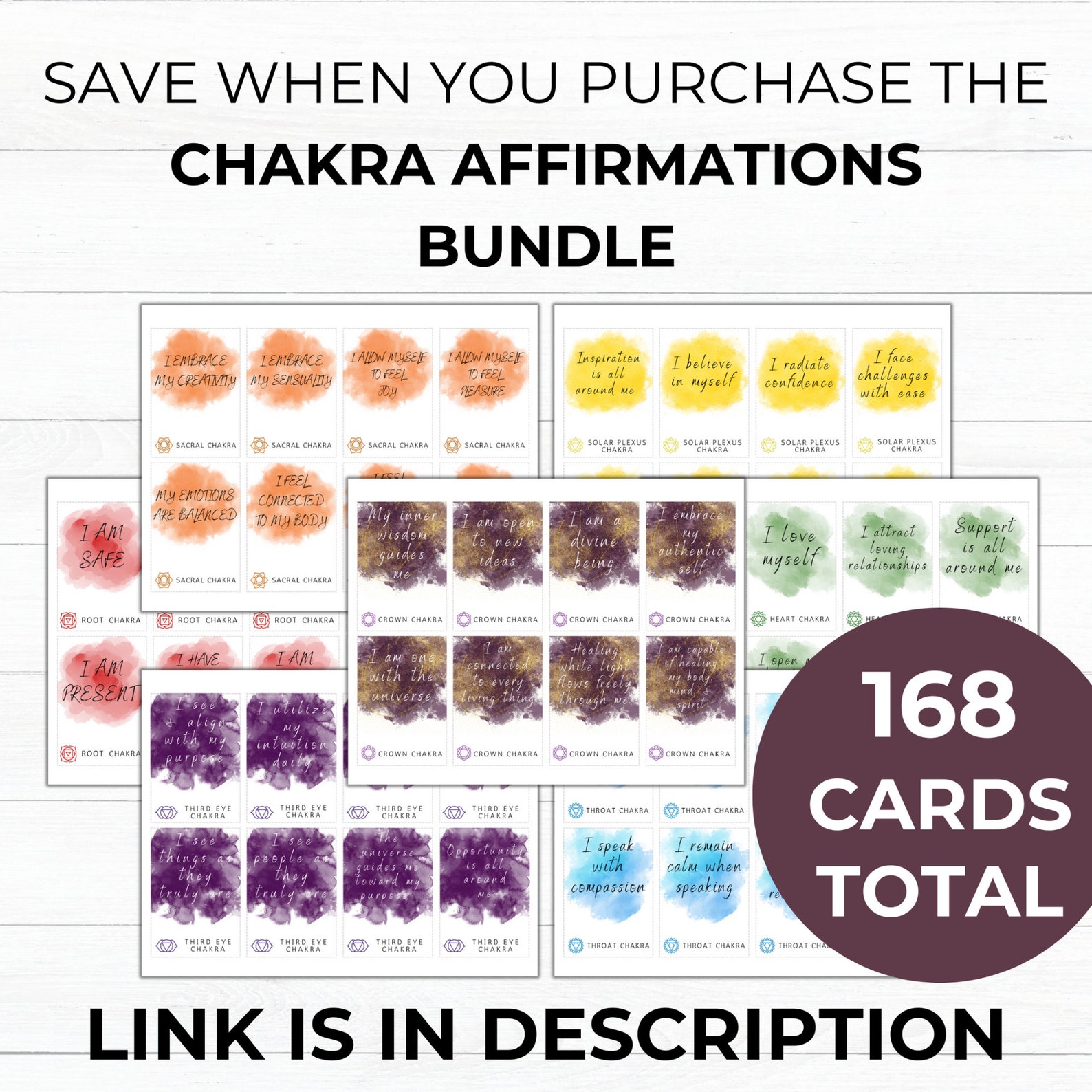 Printable Solar Plexus Chakra Affirmation Cards | 24 Cards | Instant Download | Digital Product ...