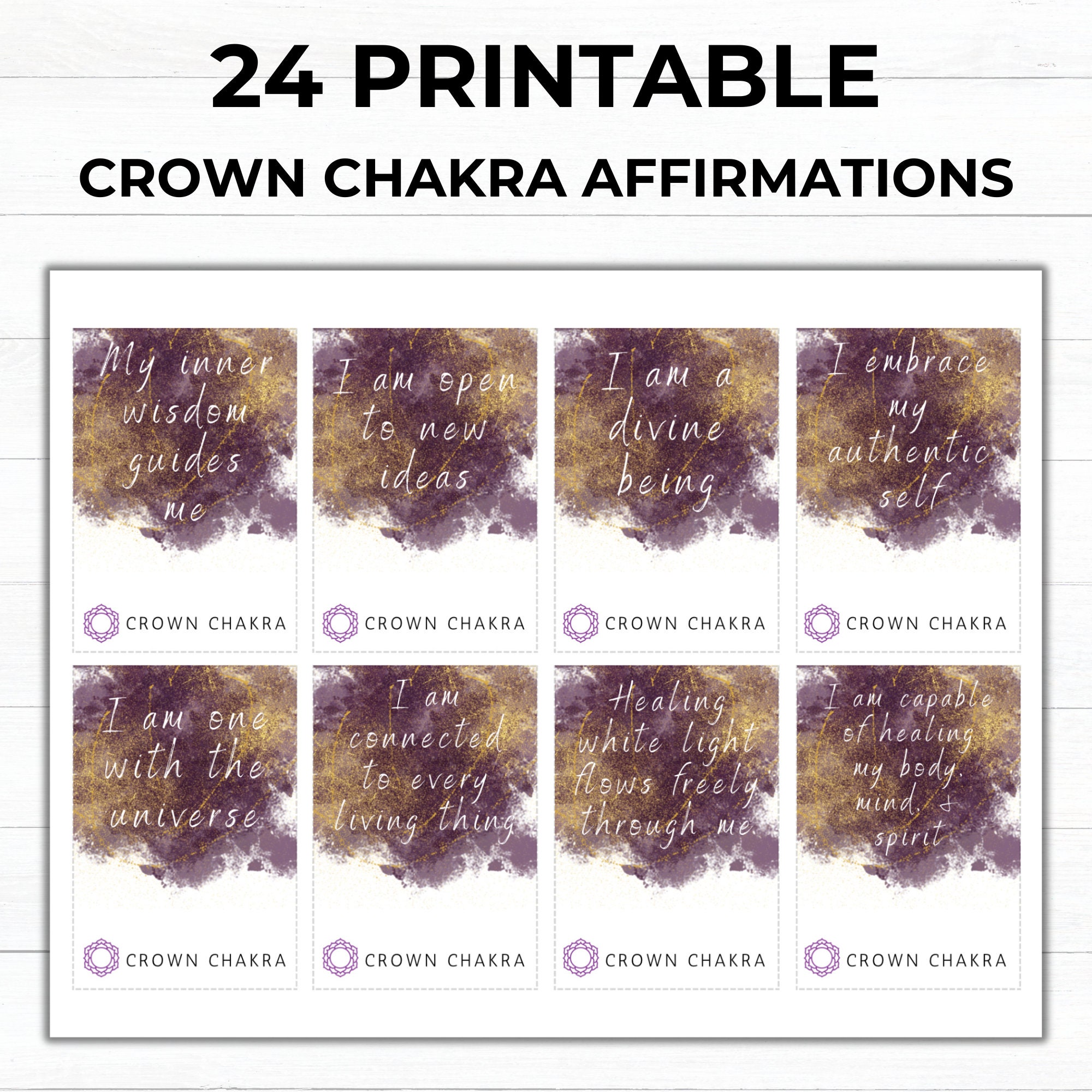 Printable Crown Chakra Affirmation Cards | 24 Cards | Instant Download ...