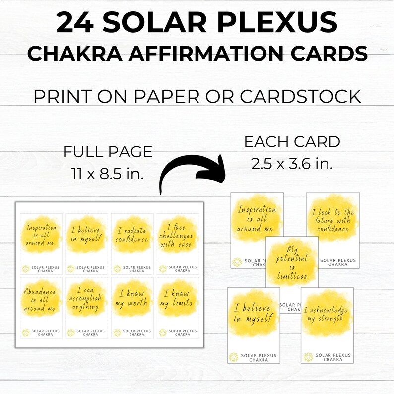 Printable Solar Plexus Chakra Affirmation Cards | 24 Cards | Instant ...