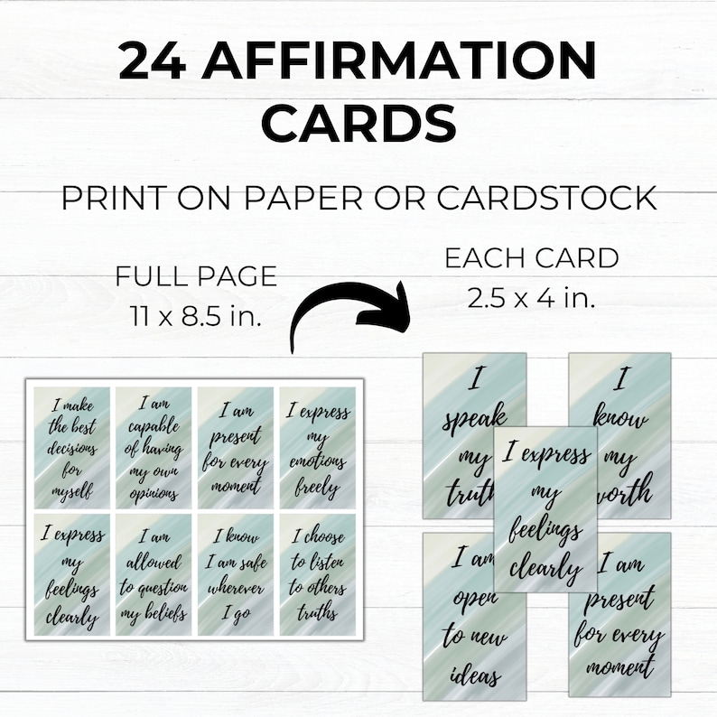 Printable Positive Affirmation Cards for Adults 24 Cards Chakra ...