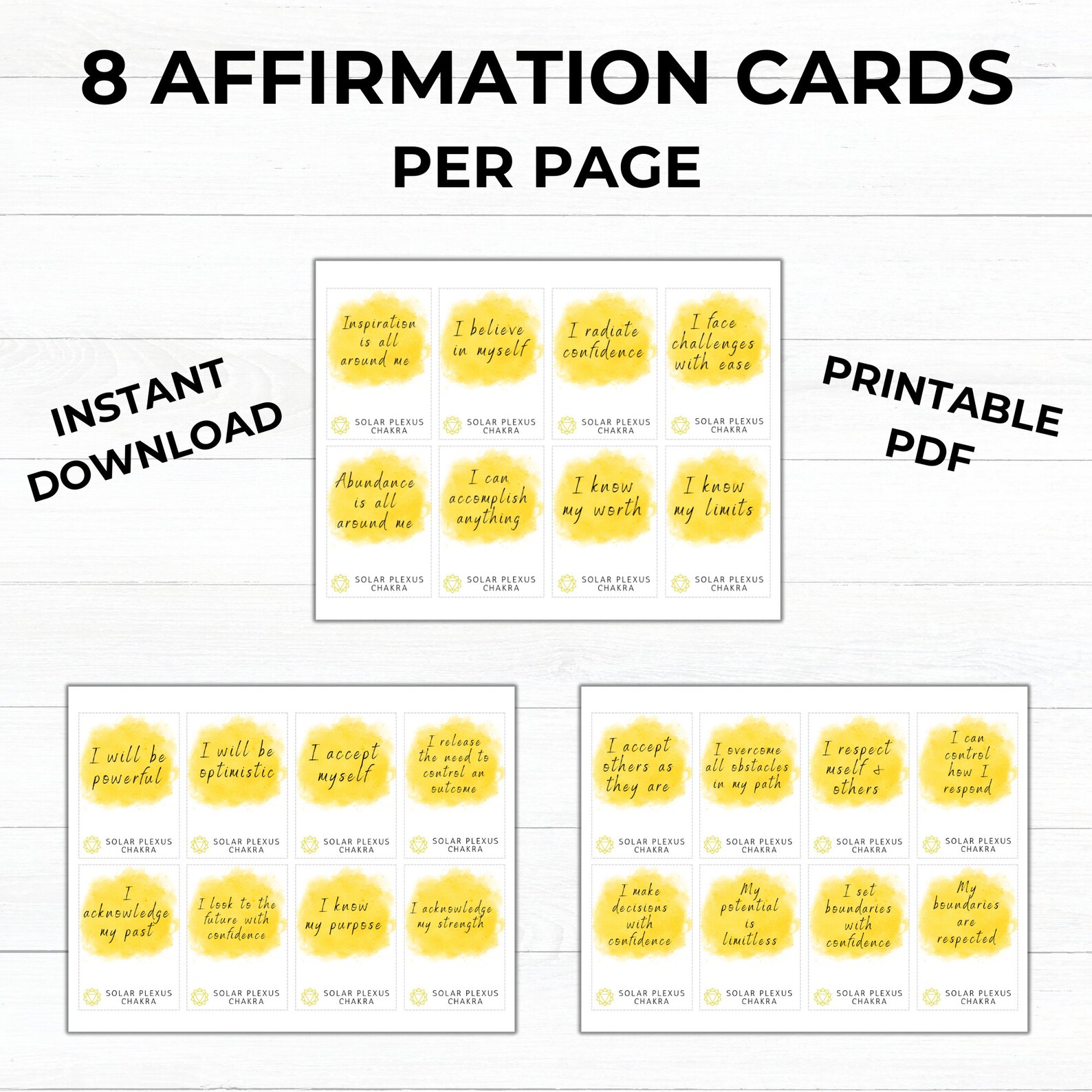Printable Solar Plexus Chakra Affirmation Cards | 24 Cards | Instant ...