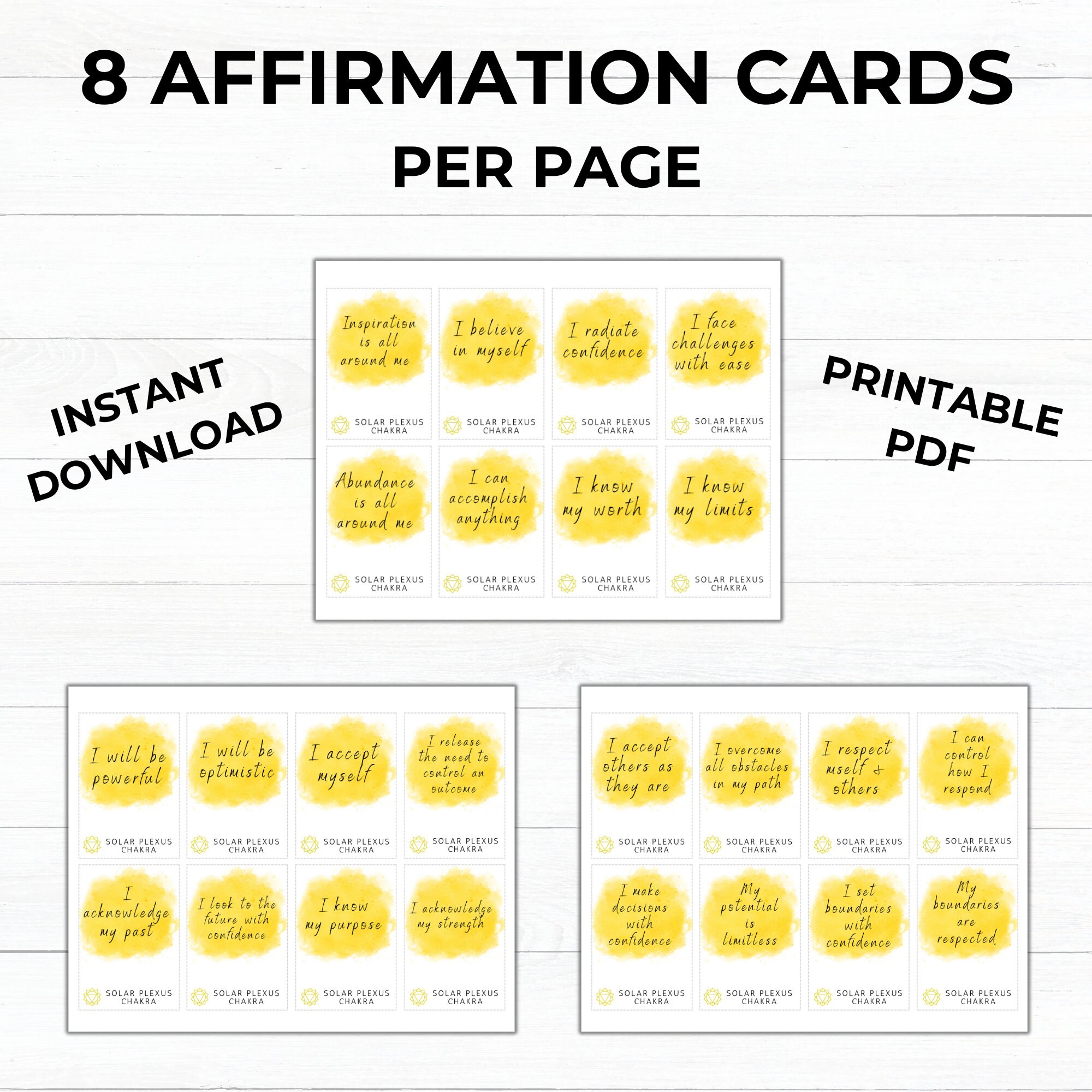 Printable Solar Plexus Chakra Affirmation Cards | 24 Cards | Instant ...