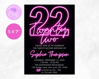 22nd Birthday Invitation - Etsy