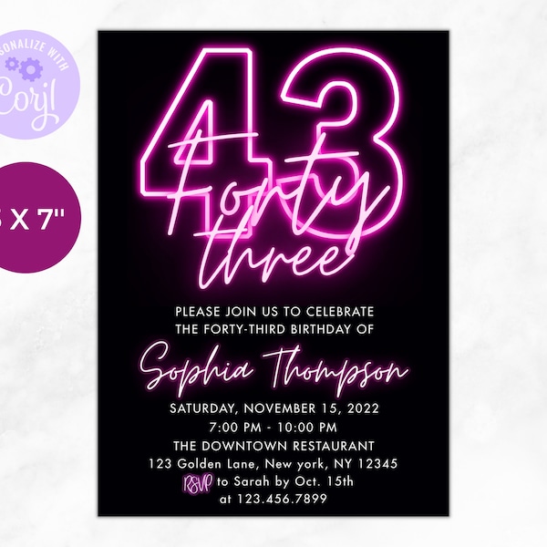 43rd Birthday Invitation - Etsy