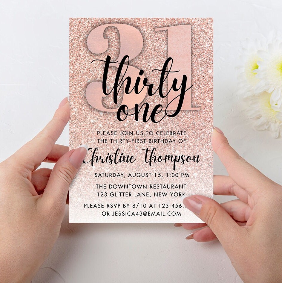 Rose Gold 31st Birthday Invitation, Glitter Birthday, Digital ...