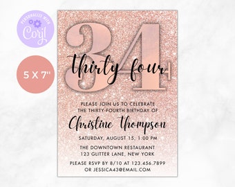 34th Birthday Digital Invitation - Etsy