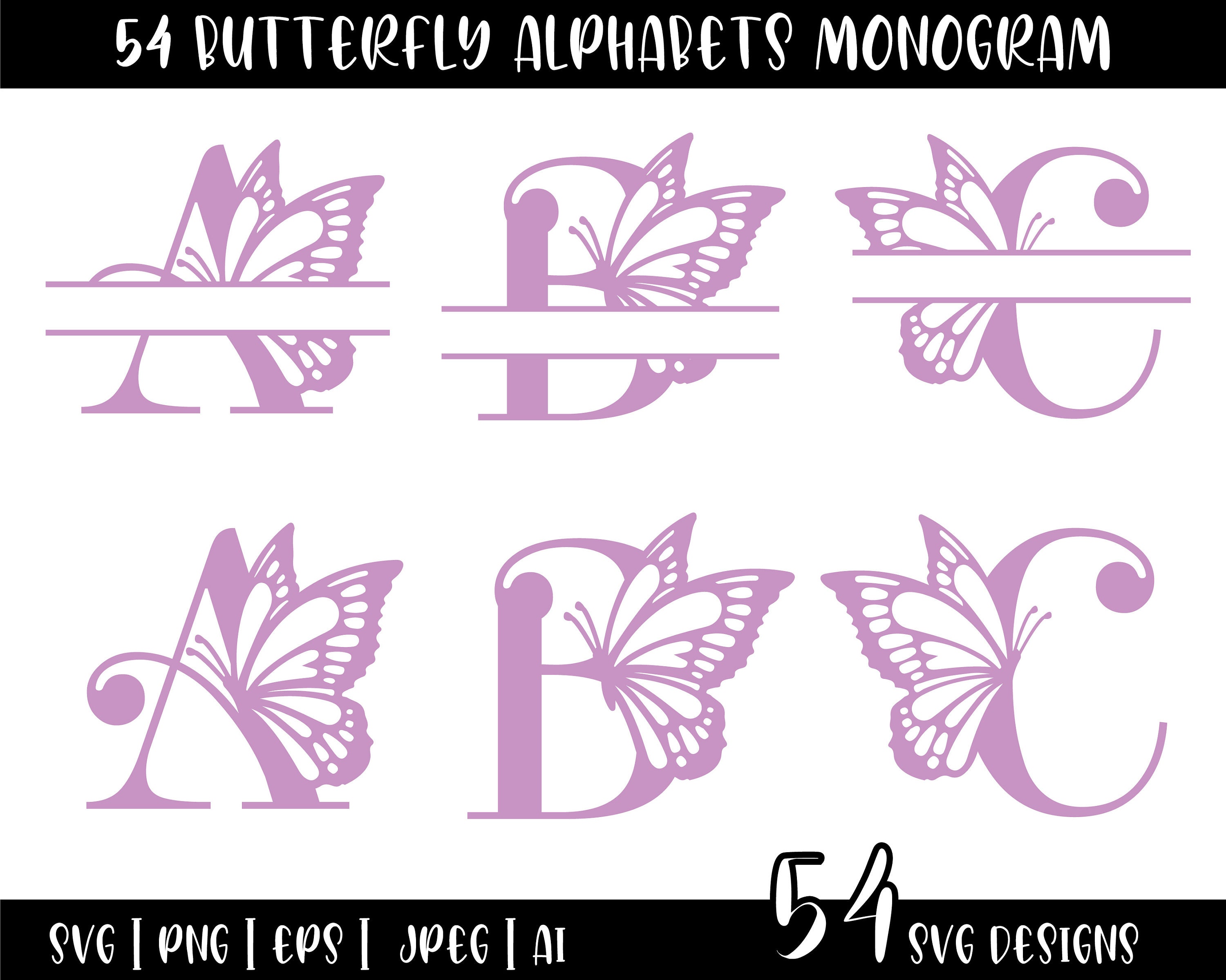 Butterfly Split Monogram Svg Butterfly Alphabet Monogram Svg Etsy