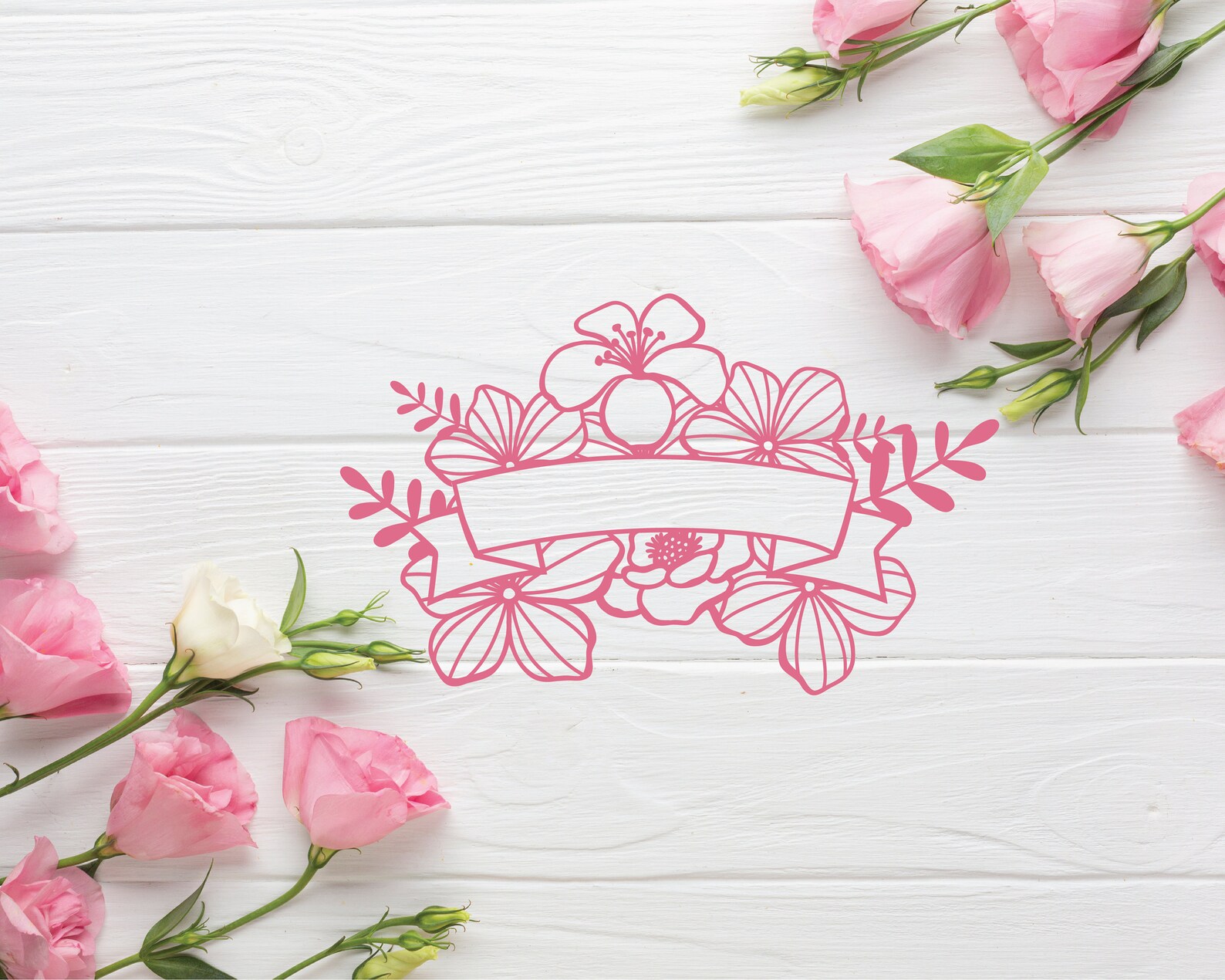 Floral Ribbon Banner SVG Flower Ribbon Border SVG Flower | Etsy