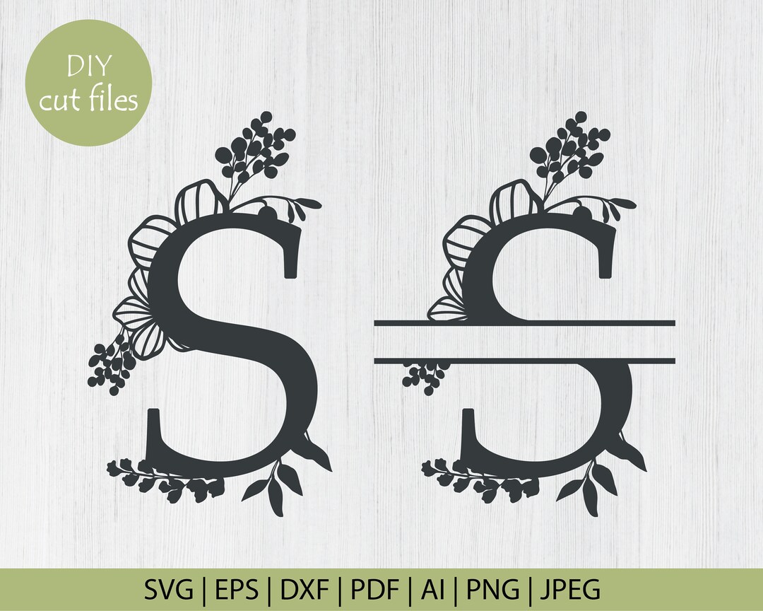 Botanical Floral Letter S Split Monogram SVG Split Monogram - Etsy