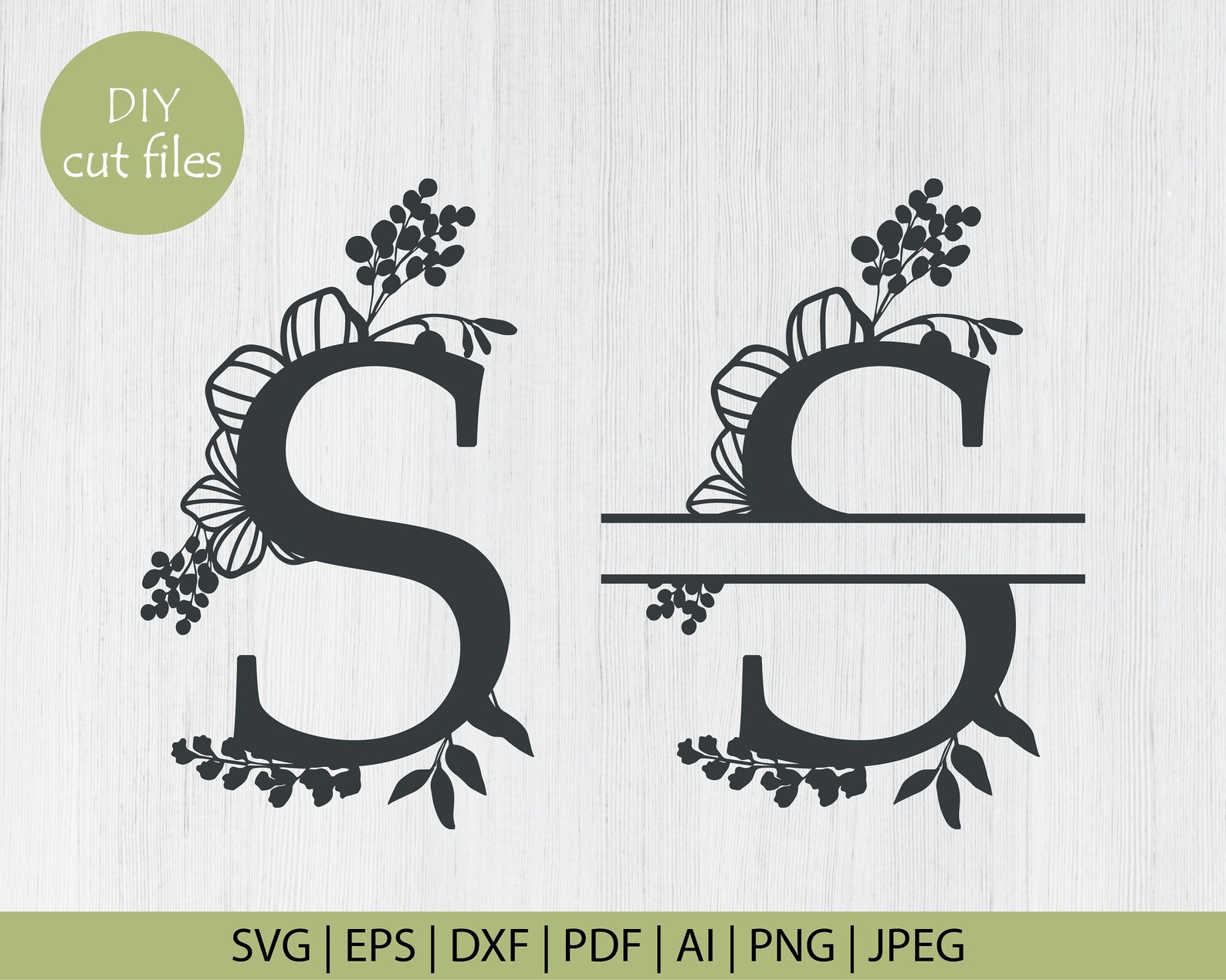 Botanical Floral Letter S Split Monogram SVG Split Monogram | Etsy