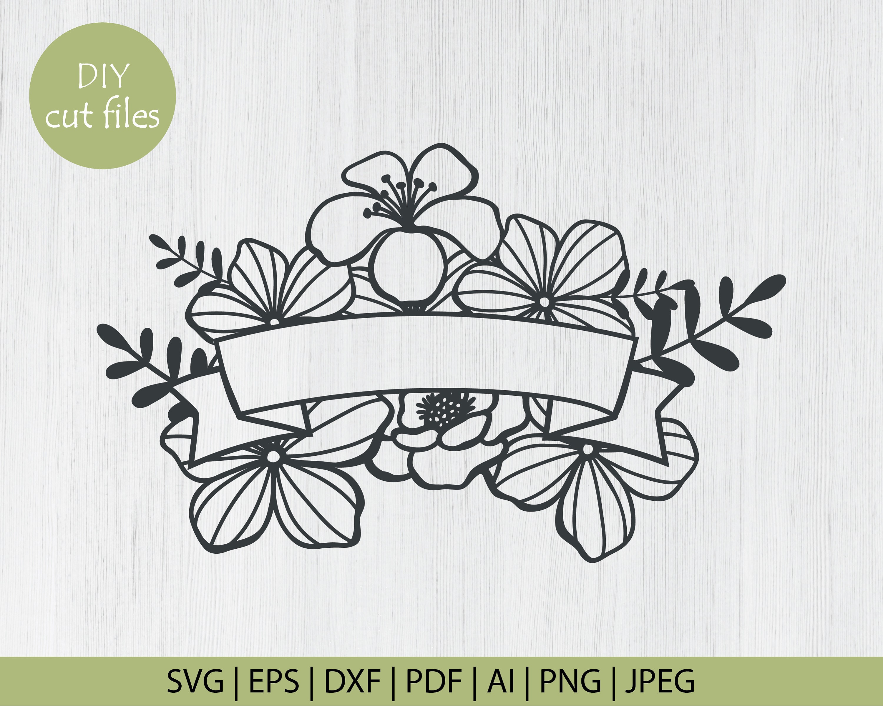 Floral Ribbon Banner SVG Flower Ribbon Border SVG Flower | Etsy