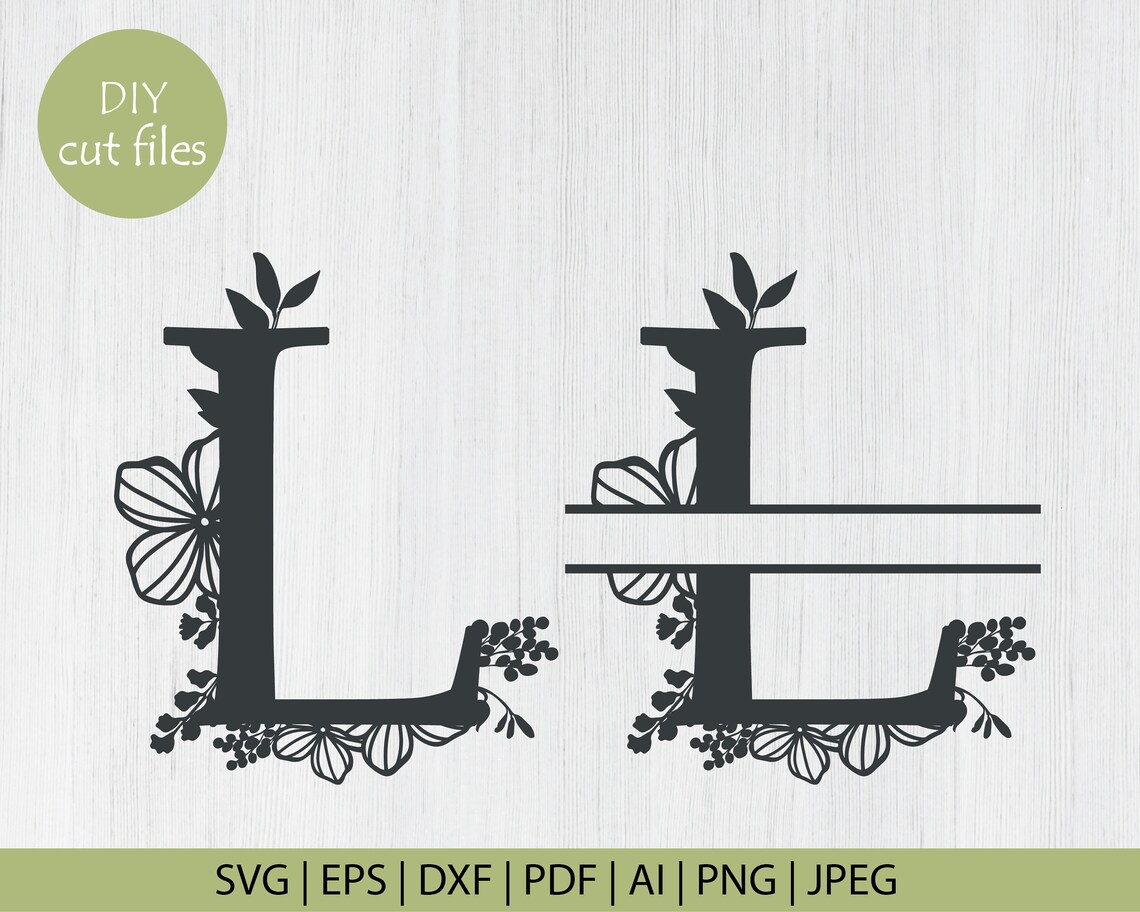 Botanical Floral Letter L Split Monogram SVG Split Monogram - Etsy