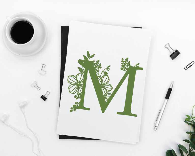 Botanical Floral Letter M Split Monogram SVG Split Monogram - Etsy