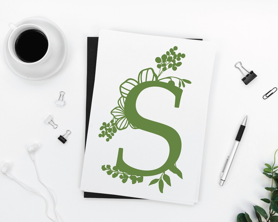 Botanical Floral Letter S Split Monogram SVG Split Monogram | Etsy