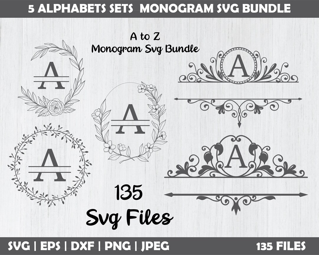 Alphabet Monogram SVG Bundle, 5 Monogram Alphabets, Monogram Letters ...