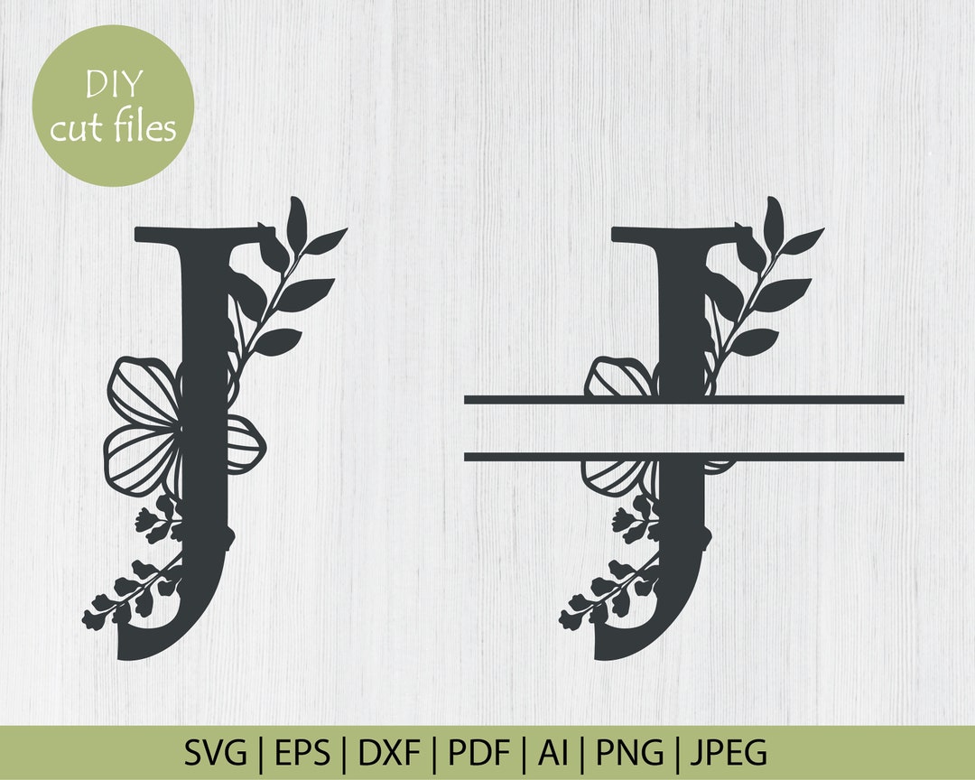 Botanical Floral Letter J Split Monogram SVG, Split Monogram SVG ...