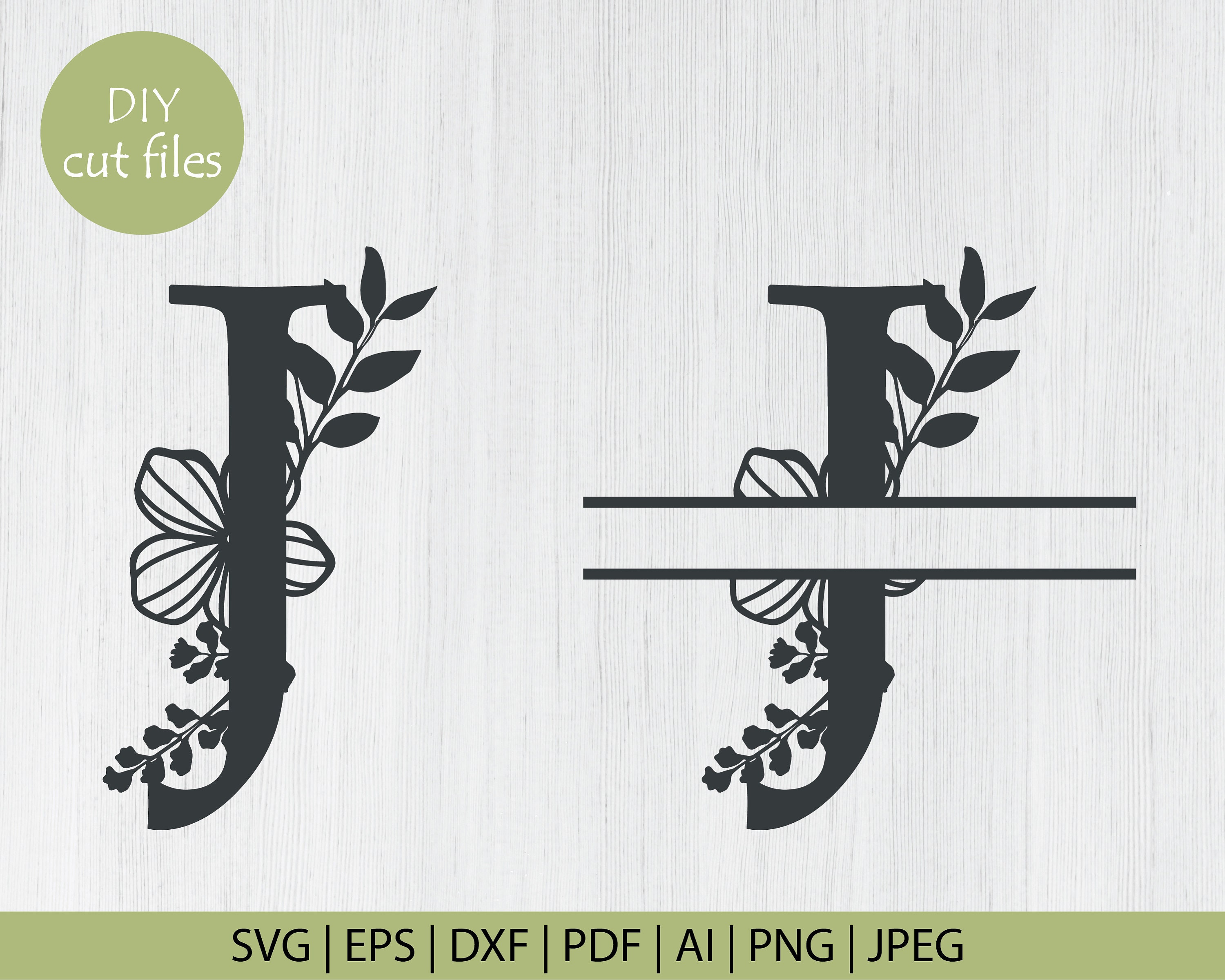 Botanical floral Letter J Split Monogram SVG Split Monogram | Etsy