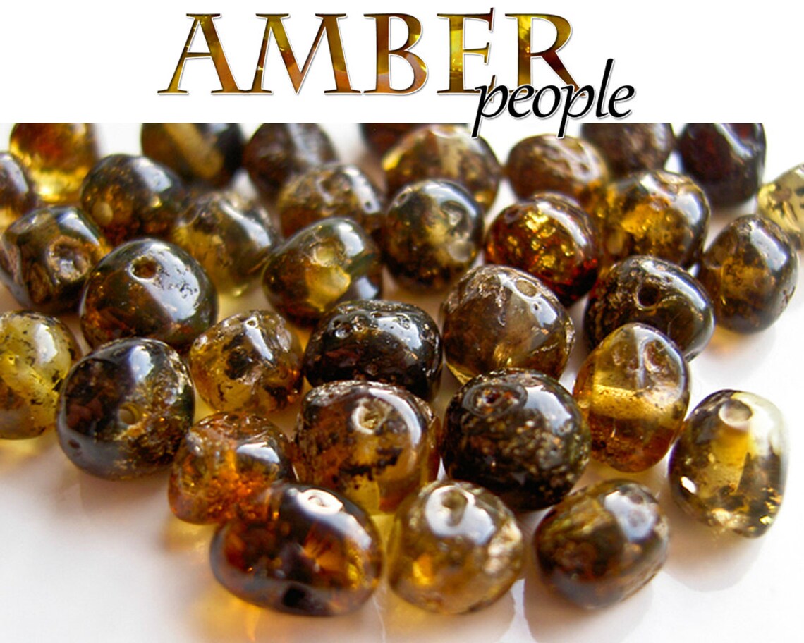 Baltic Amber Beads 10g FOREST GREEN, Holed Loose Rounded, Polished ...