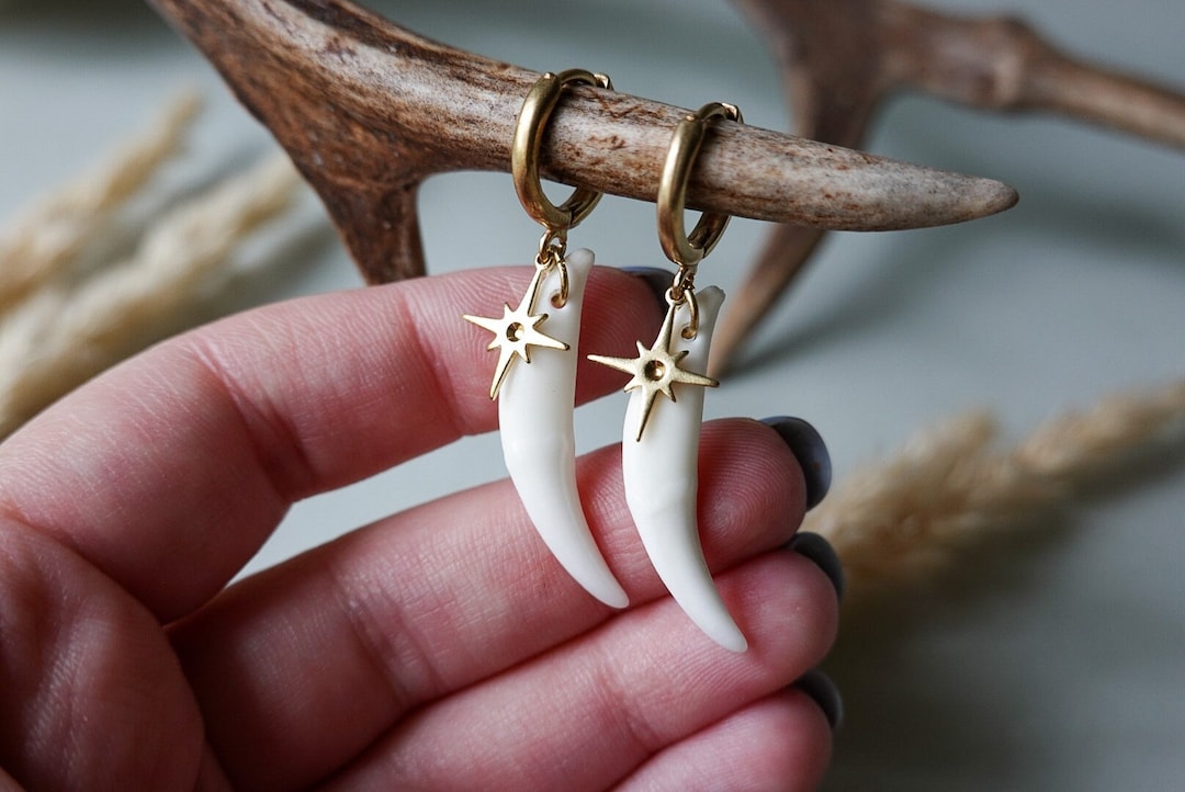 Elegance Red Fox Fang Earrings, Canine Tooth Earring, Tooth Earring ...