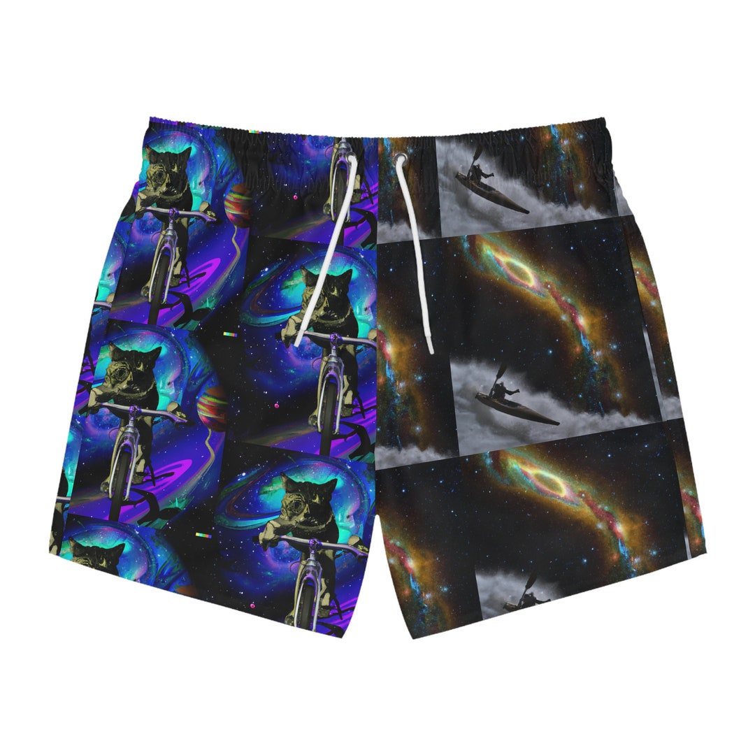 AI Space Cat and Space Kayak Swim Trunks Bike Cat - Etsy