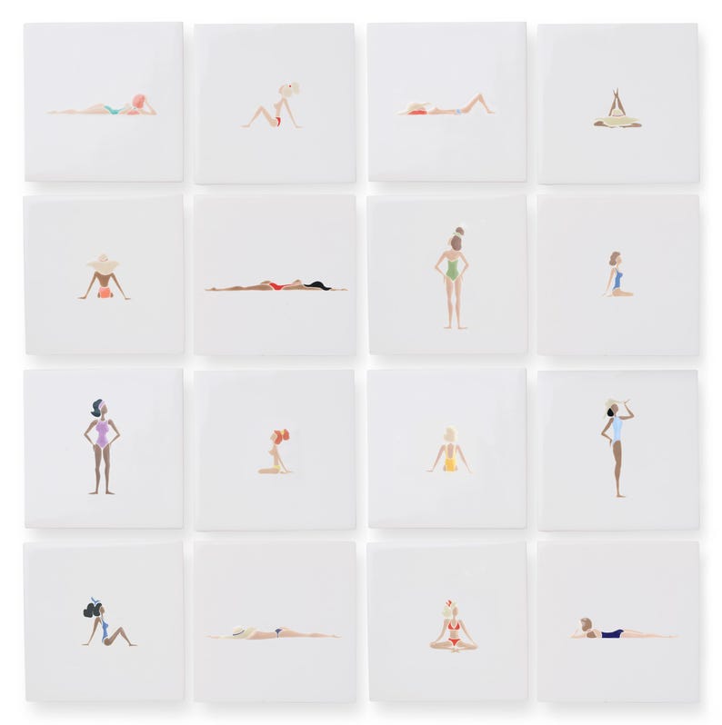 Hand Painted Ceramic Wall Tiles Sunbathing "pampelonne" Design - Etsy