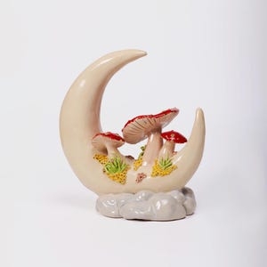 Handmade Ceramic Moon Decor: 24k Gold Detailed Mushrooms, Mystic Table ...