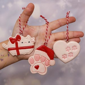 Set of 3 Ceramic Christmas Cat Ornaments, Cute Christmas Tree ...
