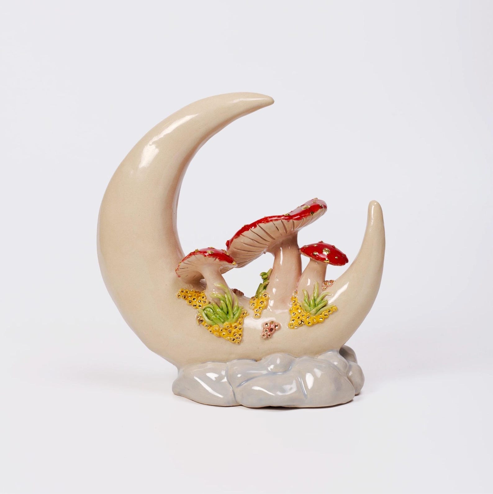 Handmade Ceramic Moon Decor: 24k Gold Detailed Mushrooms, Mystic Table ...