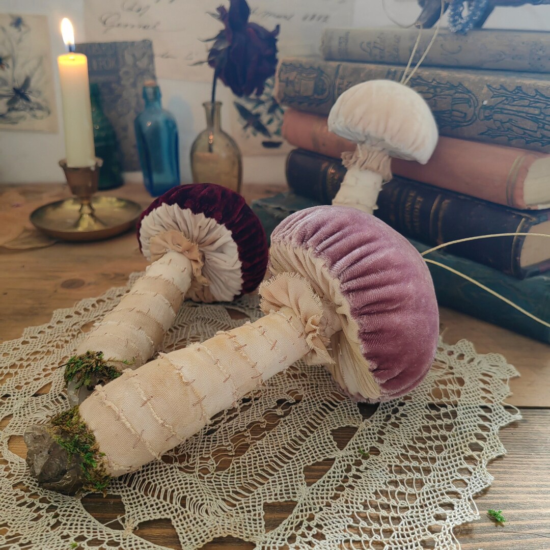 Set of 3 Velvet Mushrooms, Wall Hanging, Textile Sculpture, Fabric ...