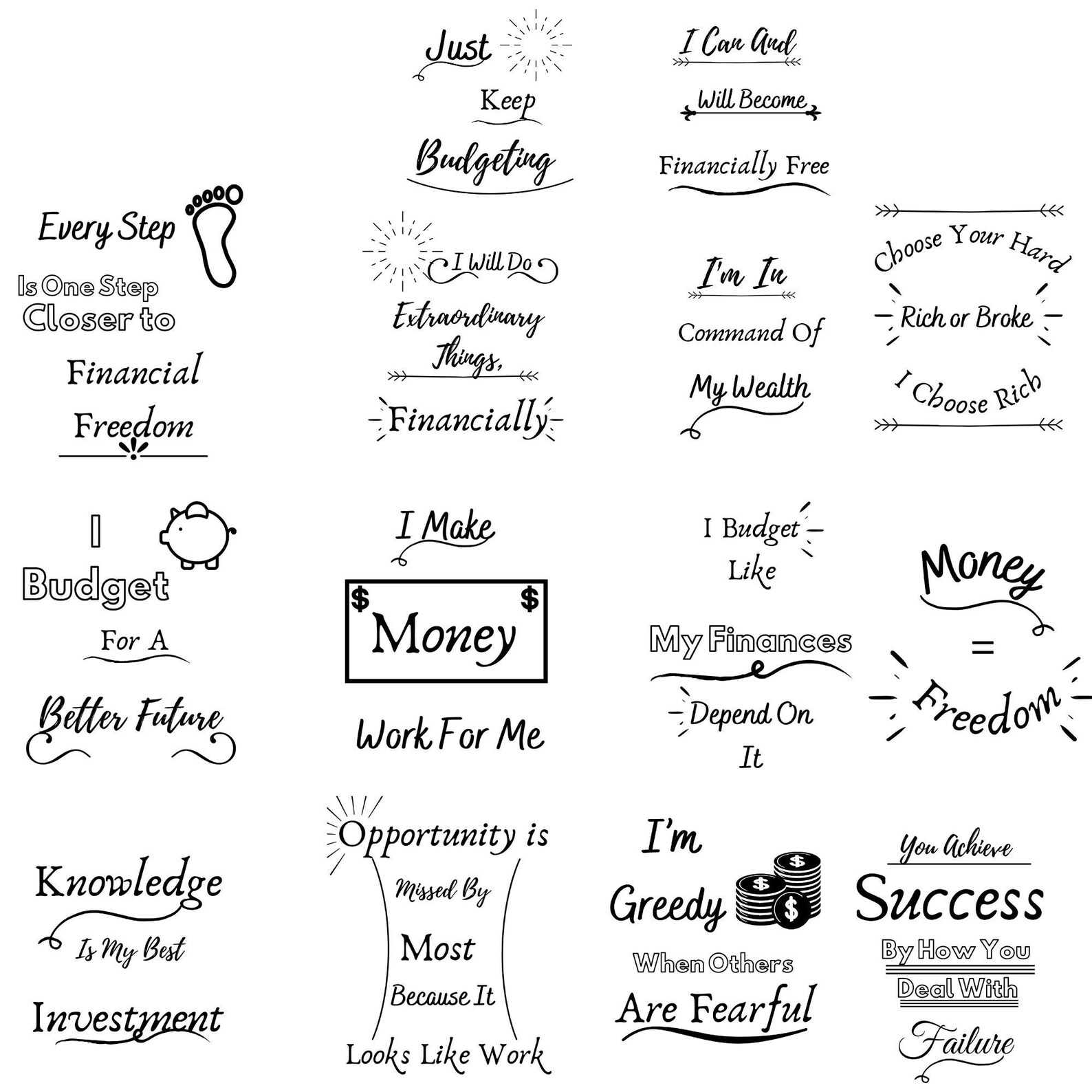 14 Financial Quotes SVG Bundle, Money Quotes PDF, Wealth Quotes PNG ...