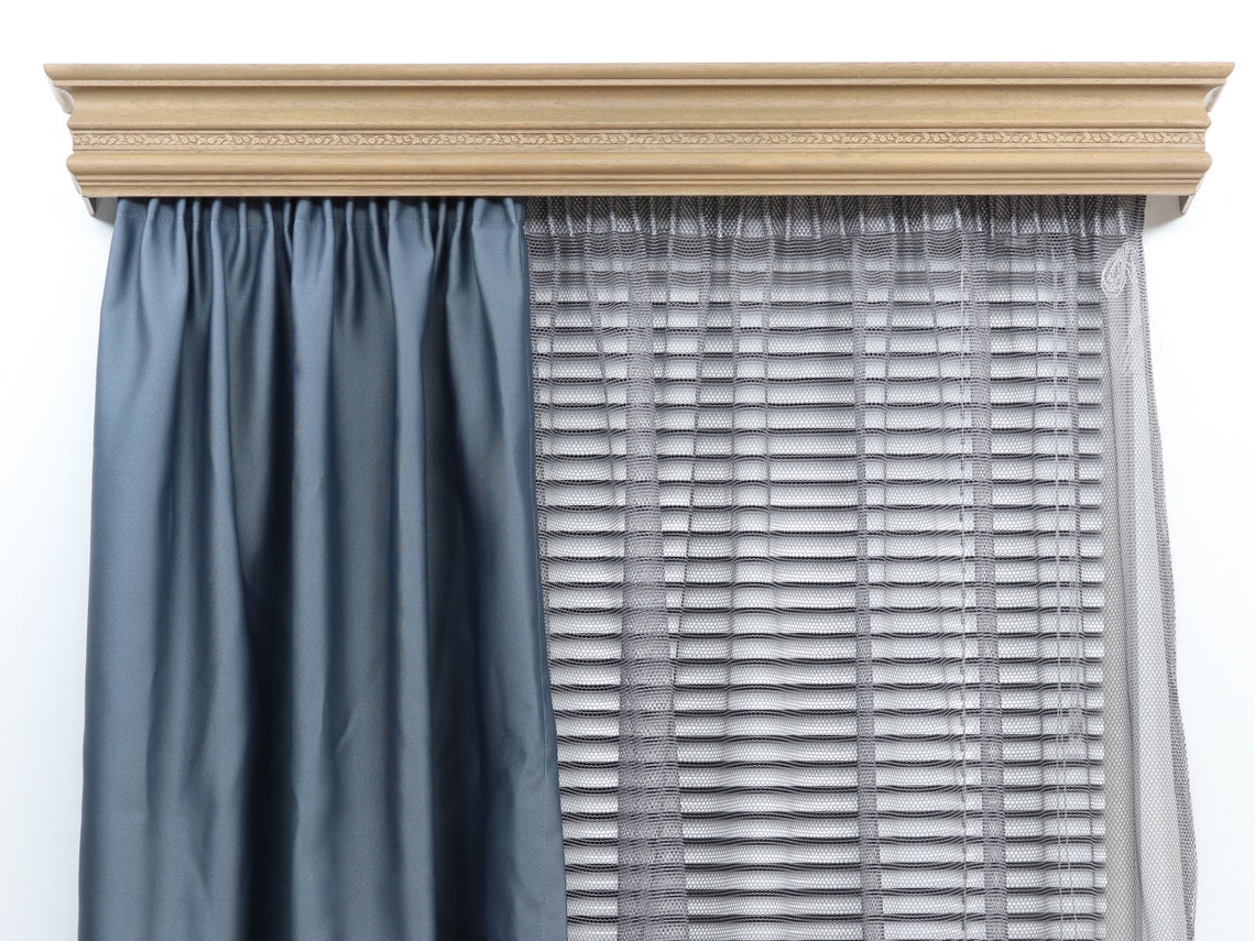 Double Window Cornice & Rail, Wooden Window Valance With Rail ...