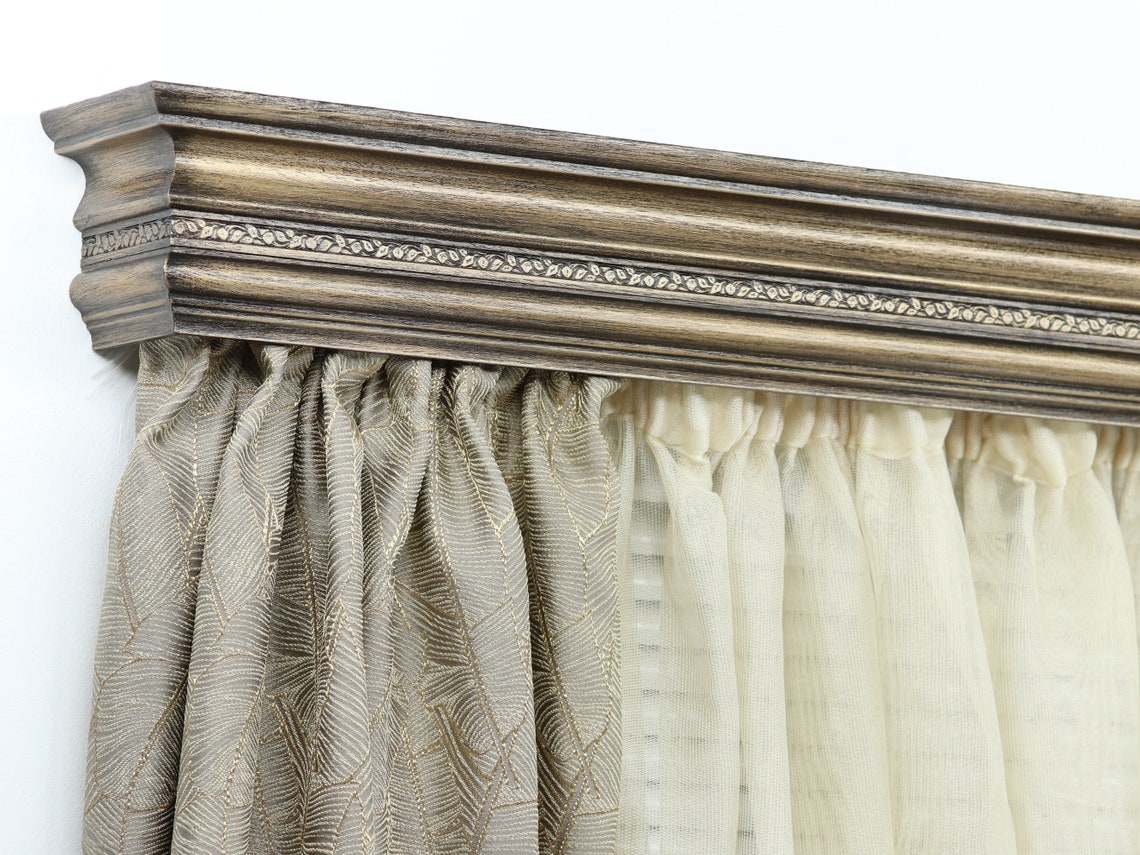 Double Window Cornice & Rail, Wooden Window Valance With Rail ...