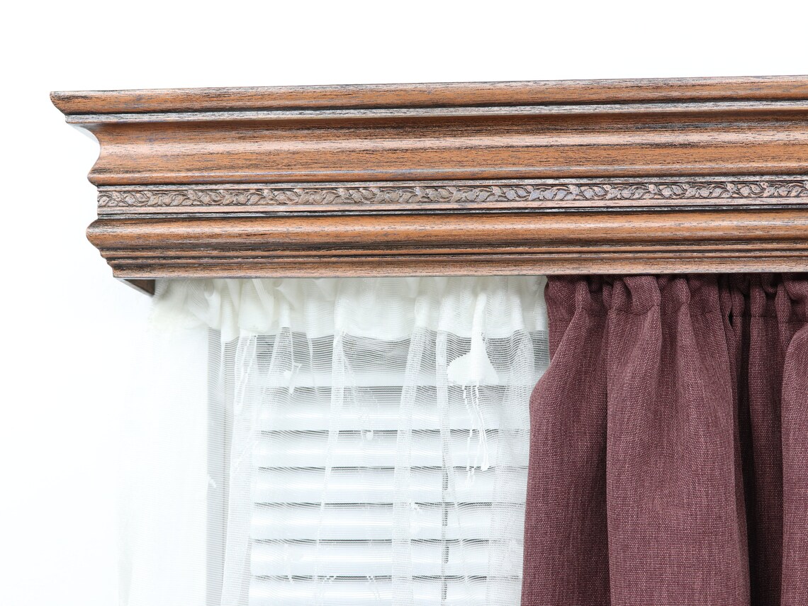 Double Window Cornice & Rail, Wooden Window Valance With Rail ...