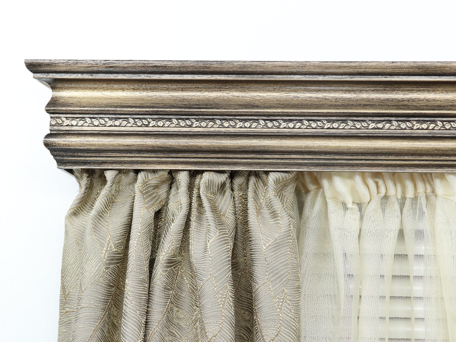 Double Window Cornice & Rail, Wooden Window Valance With Rail ...