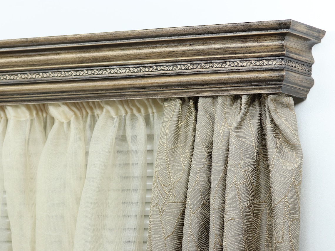 Double Window Cornice & Rail, Wooden Window Valance With Rail ...