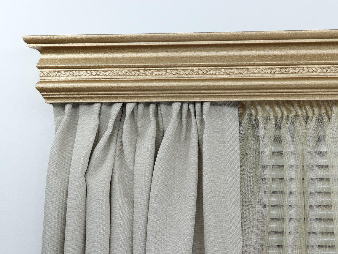 Double Window Cornice & Rail, Wooden Window Valance With Rail ...