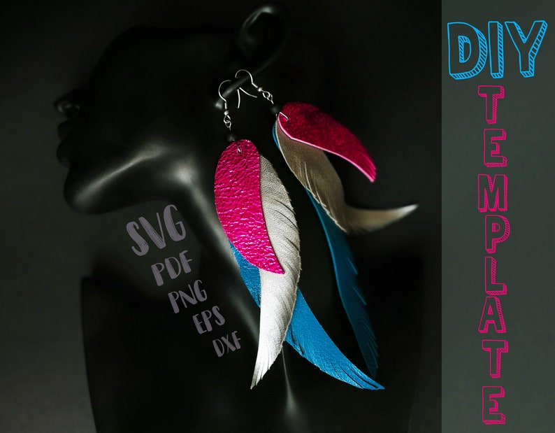 Leather Feather Earrings SVG, DIY Earrings Template, Vector Feathers ...