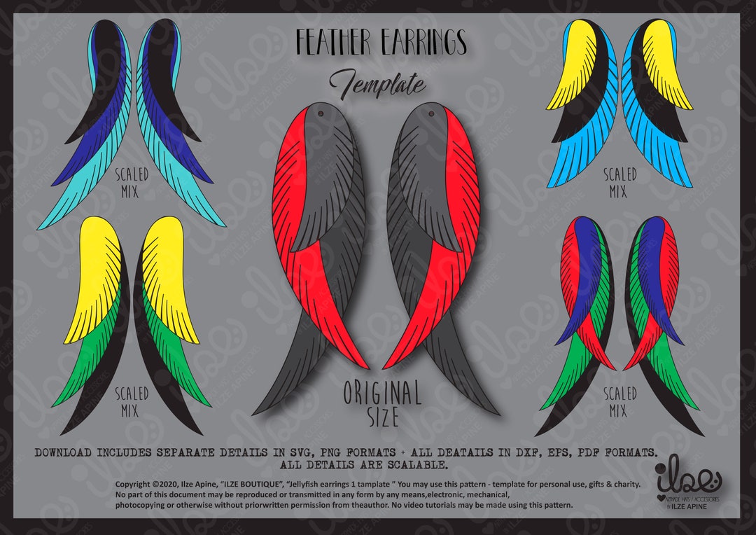 Leather Feather Earrings SVG, DIY Earrings Template, Vector Feathers ...