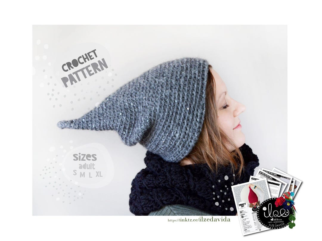 Crochet Pixie Hat Pattern, DIY Adult Christmas Gnome Hat Pattern, Funny Hat Pattern, Slouchy Hat ...